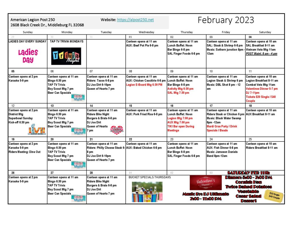 Post 250 Calendar