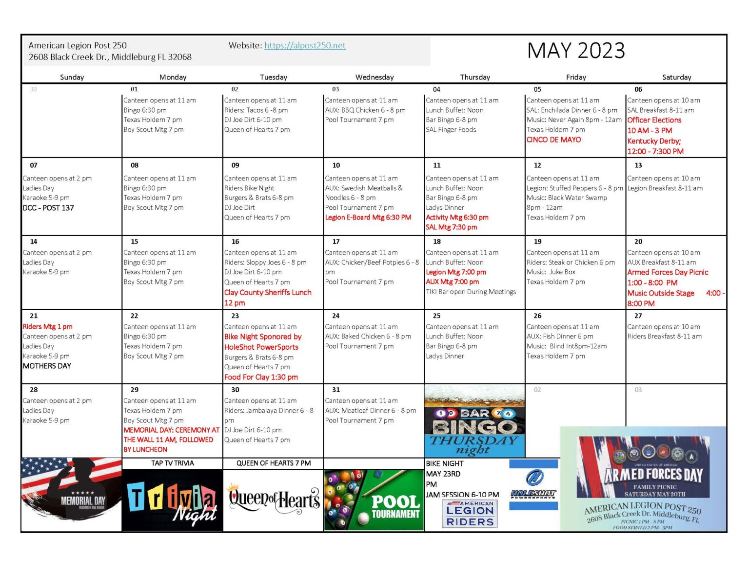 Post 250 Calendar